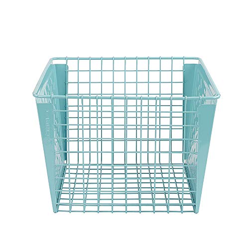 Spectrum Diversified Macklin, Stamped Steel & Wire Basket for Closet & Cubby Storage Vintage-Inspired Design with Customizable Label Plate, Large, Teal