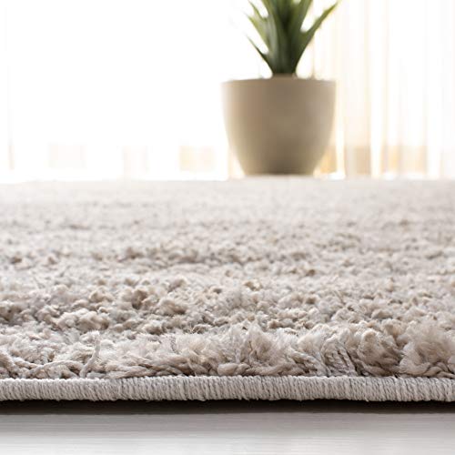 SAFAVIEH Arizona Shag Collection 8' x 10' Linen ASG820D Solid Non-Shedding Living Room Bedroom Dining Room Entryway Plush 1.6-inch Thick Area Rug