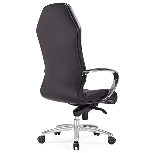 Modern Ergonomic Sterling Genuine Leather Executive Chair with Aluminum Base- Black