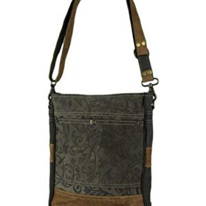 Myra Bag Walnut Upcycled Canvas Shoulder Bag S-1362, Gray, One Size, Medium