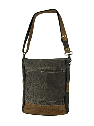 Myra Bag Walnut Upcycled Canvas Shoulder Bag S-1362, Gray, One Size, Medium