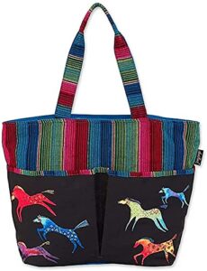 laurel burch canvas dancing horses shoulder tote zipper top 21″ x 15″ x 6″