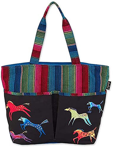 Laurel Burch Canvas Dancing Horses Shoulder Tote Zipper Top 21" x 15" x 6"