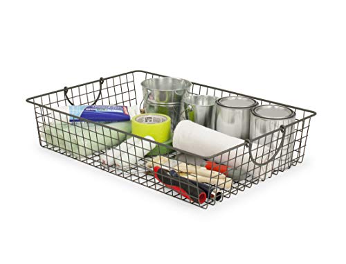 Spectrum Stowaway Wire Large Basket (Industrial Gray) - Storage Bin & Décor for Bathroom, Closet, Pantry, Under Sink, Toy, Shelf, Kitchen, & Nursery Organization