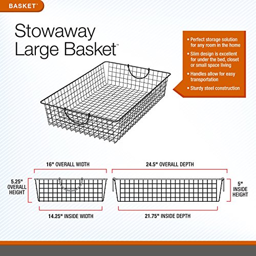 Spectrum Stowaway Wire Large Basket (Industrial Gray) - Storage Bin & Décor for Bathroom, Closet, Pantry, Under Sink, Toy, Shelf, Kitchen, & Nursery Organization