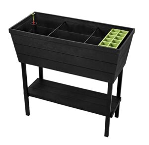 keter urban bloomer 12.7 gallon raised garden bed with self watering planter box and drainage plug, dark grey