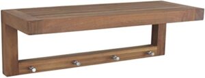 aquateak the original 24″ moa teak wall shelf with hooks