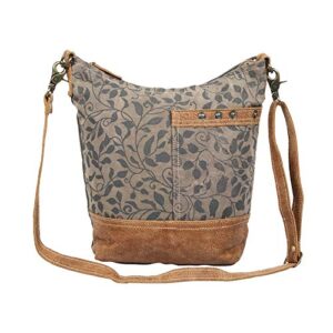 myra bag aloe print upcycled canvas & leather shoulder bag s-1305