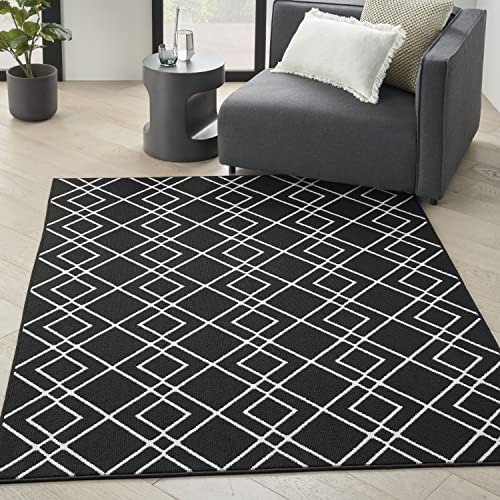 Nourison Modern Lines Modern Geometric Black 5' x 7' Area-Rug, Easy-Cleaning, Non Shedding, Bed Room, Living Room, Dining Room, Kitchen (5x7)