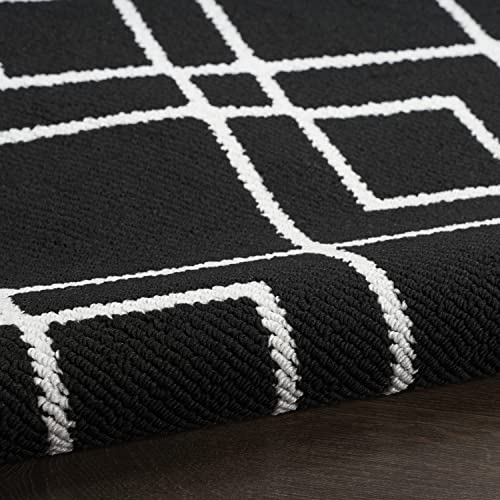 Nourison Modern Lines Modern Geometric Black 5' x 7' Area-Rug, Easy-Cleaning, Non Shedding, Bed Room, Living Room, Dining Room, Kitchen (5x7)