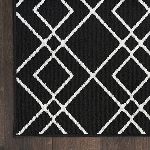 Nourison Modern Lines Modern Geometric Black 5' x 7' Area-Rug, Easy-Cleaning, Non Shedding, Bed Room, Living Room, Dining Room, Kitchen (5x7)