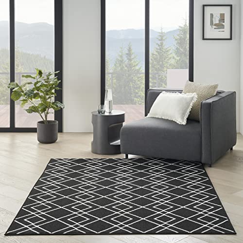 Nourison Modern Lines Modern Geometric Black 5' x 7' Area-Rug, Easy-Cleaning, Non Shedding, Bed Room, Living Room, Dining Room, Kitchen (5x7)