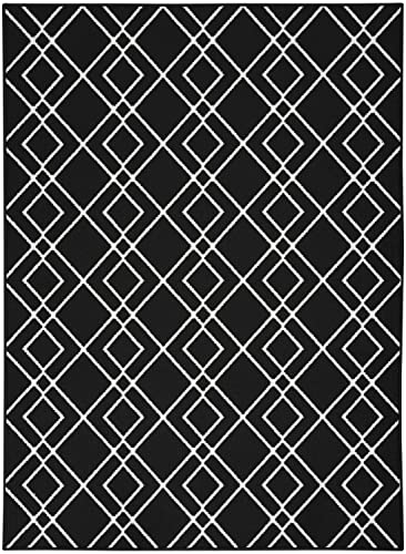 Nourison Modern Lines Modern Geometric Black 5' x 7' Area-Rug, Easy-Cleaning, Non Shedding, Bed Room, Living Room, Dining Room, Kitchen (5x7)