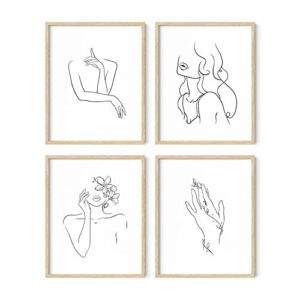 minimalist line art prints set of 4 by haus and hues | aesthetic posters, apartment decor, minimalist art print, fine line art, black and white abstract minimalist wall art for women unframed (8×10)