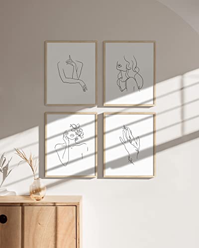 Minimalist Line Art Prints Set of 4 By Haus and Hues | Aesthetic Posters, Apartment Decor, Minimalist Art Print, Fine Line Art, Black and White Abstract Minimalist Wall Art for Women UNFRAMED (8x10)