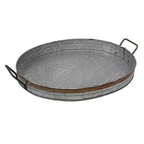 Stonebriar Rustic Galvanized Serving Tray with Rust Trim and Metal Handles, MEDIUM, Gray