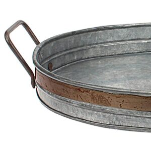 Stonebriar Rustic Galvanized Serving Tray with Rust Trim and Metal Handles, MEDIUM, Gray