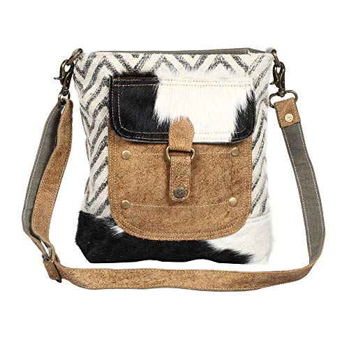 Myra Bag Approach Upcycled Canvas & Cowhide Crossbody Bag S-1349, Brown, One Size