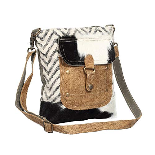 Myra Bag Approach Upcycled Canvas & Cowhide Crossbody Bag S-1349, Brown, One Size