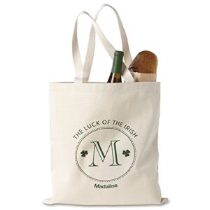 luck of the irish personalized cotton canvas tote – 15″ x 16″ st. patricks day tote handbag