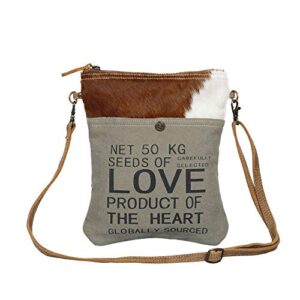 myra bag seeds of love upcycled canvas & cowhide crossbody bag s-1367