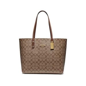 coach signature town tote khaki/saddle brown