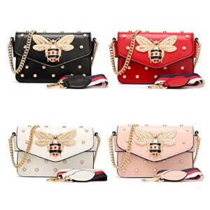 Beatfull Designer Bee Purse Fashion Crossbody Purse with Pearl for Women Pu Leather Shoulder Bag Clutch Handbags