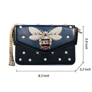 Beatfull Designer Bee Purse Fashion Crossbody Purse with Pearl for Women Pu Leather Shoulder Bag Clutch Handbags