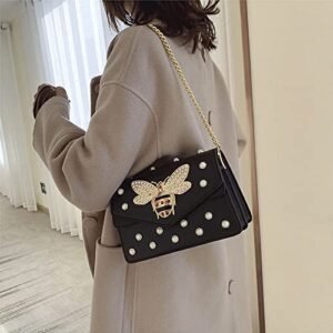 Beatfull Designer Bee Purse Fashion Crossbody Purse with Pearl for Women Pu Leather Shoulder Bag Clutch Handbags