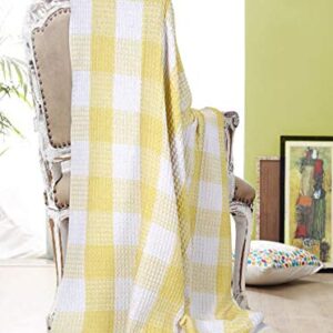 Ramanta Home Buffalo Plaid Cotton Throw Blanket with Fringes 50x60 Inch- Lime Yellow,Cotton Throw for Sofa, Farmhouse Throw,Throw for Couch,Everyday Use,Well Crafted for Durabilty,All Season Blanket