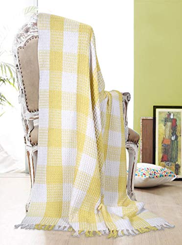 Ramanta Home Buffalo Plaid Cotton Throw Blanket with Fringes 50x60 Inch- Lime Yellow,Cotton Throw for Sofa, Farmhouse Throw,Throw for Couch,Everyday Use,Well Crafted for Durabilty,All Season Blanket