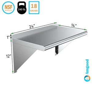 AmGood 14" X 24" Stainless Steel Wall Shelf | Metal Shelving | Garage, Laundry, Storage, Utility Room | Restaurant, Kitchen | Food Prep | NSF Certified