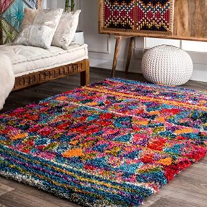 nuloom leisha moroccan shag area rug, 5′ 3″ x 7′ 6″, multi