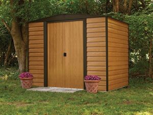 arrow shed wr86 arrow woodridge low gable steel, coffee/woodgrain 8 x 6 ft. storage shed