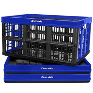 clevermade 45l collapsible storage bins, plastic stackable grated wall utility containers, clevercrates baskets, royal blue, 3 pack