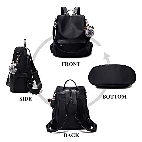 Sivim Women Backpack Purse Anti-theft Waterproof Nylon Fashion Lightweight Travel Shoulder Bag(Black) Medium