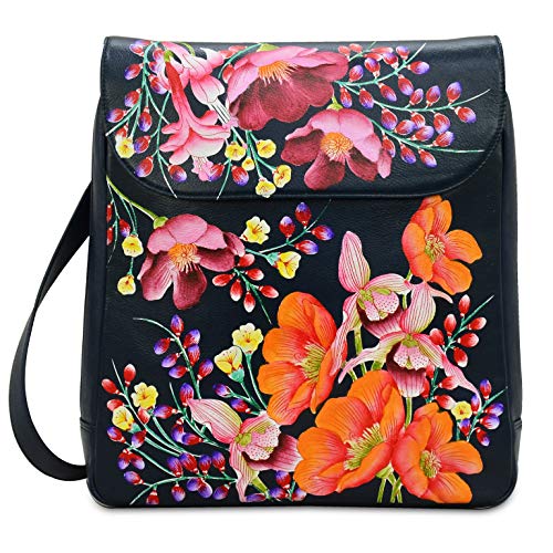 Anuschka Women's Genuine Leather Large Convertible Flap Backpack - Hand Painted Original Artwork - Moonlit Meadow