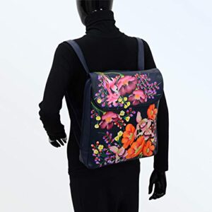 Anuschka Women's Genuine Leather Large Convertible Flap Backpack - Hand Painted Original Artwork - Moonlit Meadow