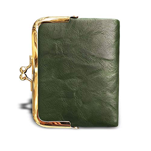 AOXONEL Womens Wallet Small Rfid Ladies Compact Bifold Leather Vintage Coin Purse With Zipper and Kiss Lock (Green)