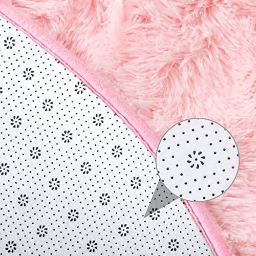 junovo Pink Round Rug 4x4 Feet Fluffy Soft Area Rugs for Kids Girls Room Princess Castle Plush Shaggy Carpet Cute Circle Nursery Rug for Kids Girls Bedroom Baby Room Home Decor Circular Carpet