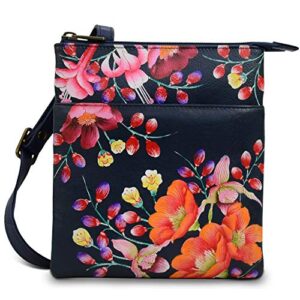 anuschka women’s hand painted genuine leather rfid blocking triple compartment travel organizer – moonlit meadow