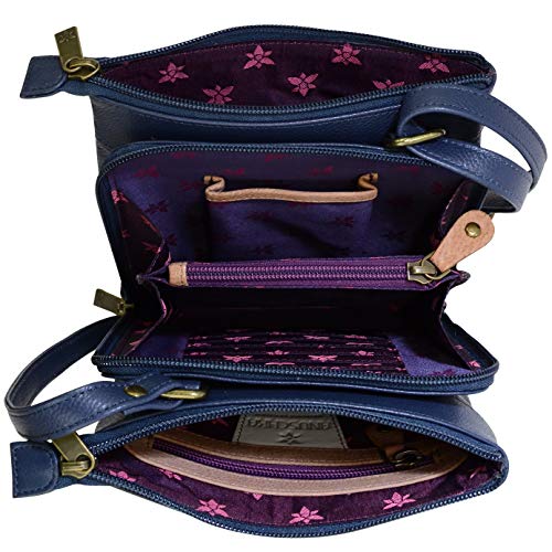 Anuschka Women's Hand Painted Genuine Leather RFID Blocking Triple Compartment Travel Organizer - Moonlit Meadow