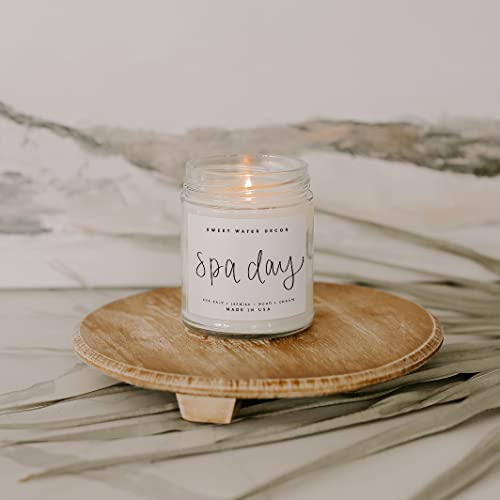 Sweet Water Decor Spa Day Candle | Sea Salt, Jasmine, and Wood Relaxing Scented Soy Wax Candle for Home | 9oz Clear Jar, 40 Hour Burn Time, Made in the USA