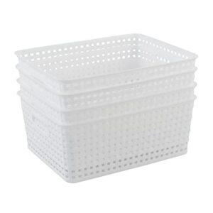 Idomy 4-Pack Plastic Storage Baskets, White