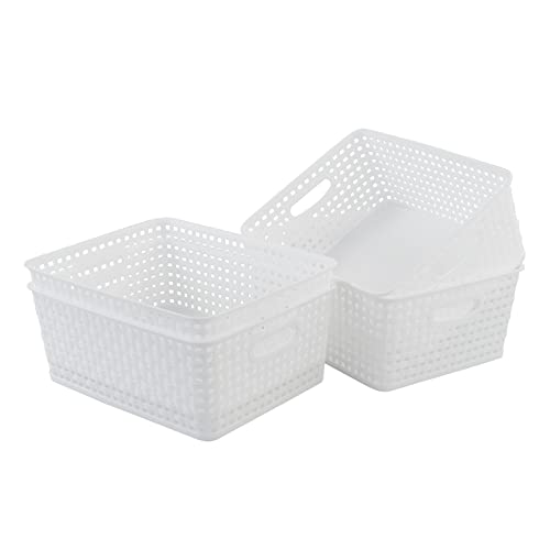 Idomy 4-Pack Plastic Storage Baskets, White