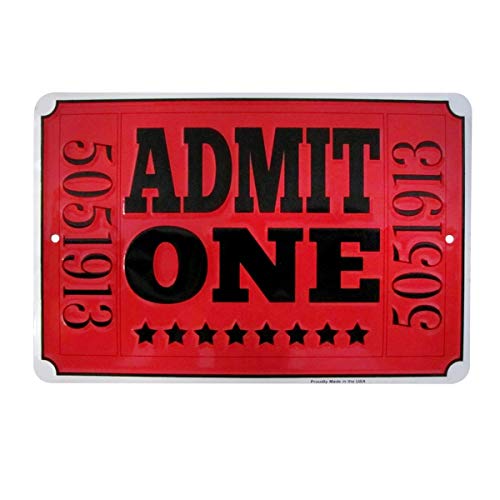 Treasure Gurus Admit One Red Movie Theatre Ticket Metal Sign Home Theater Wall Decor