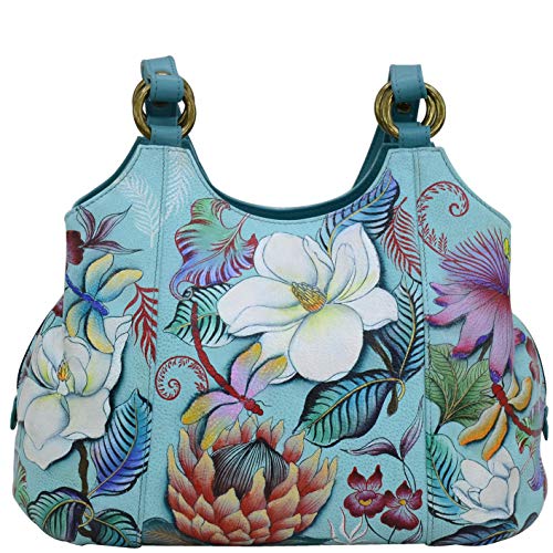 Anuschka Women's Hand Painted Genuine Leather Triple Compartment Satchel - Jardin Bleu