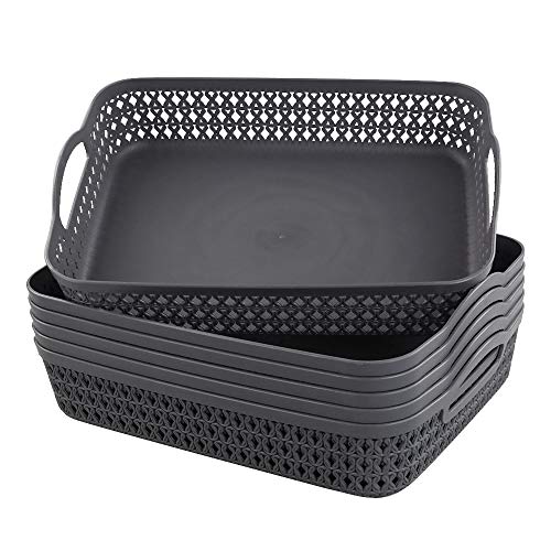 Morcte Large Plastic Storage Tray Basket, Desktop Bins Organizer (Grey, Set of 6)