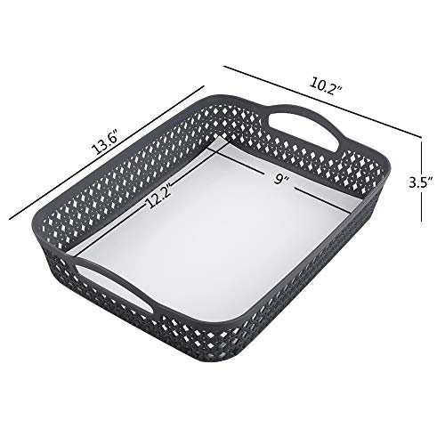 Morcte Large Plastic Storage Tray Basket, Desktop Bins Organizer (Grey, Set of 6)