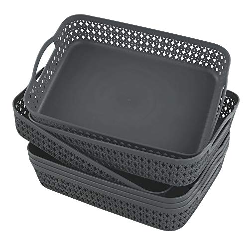 Morcte Large Plastic Storage Tray Basket, Desktop Bins Organizer (Grey, Set of 6)